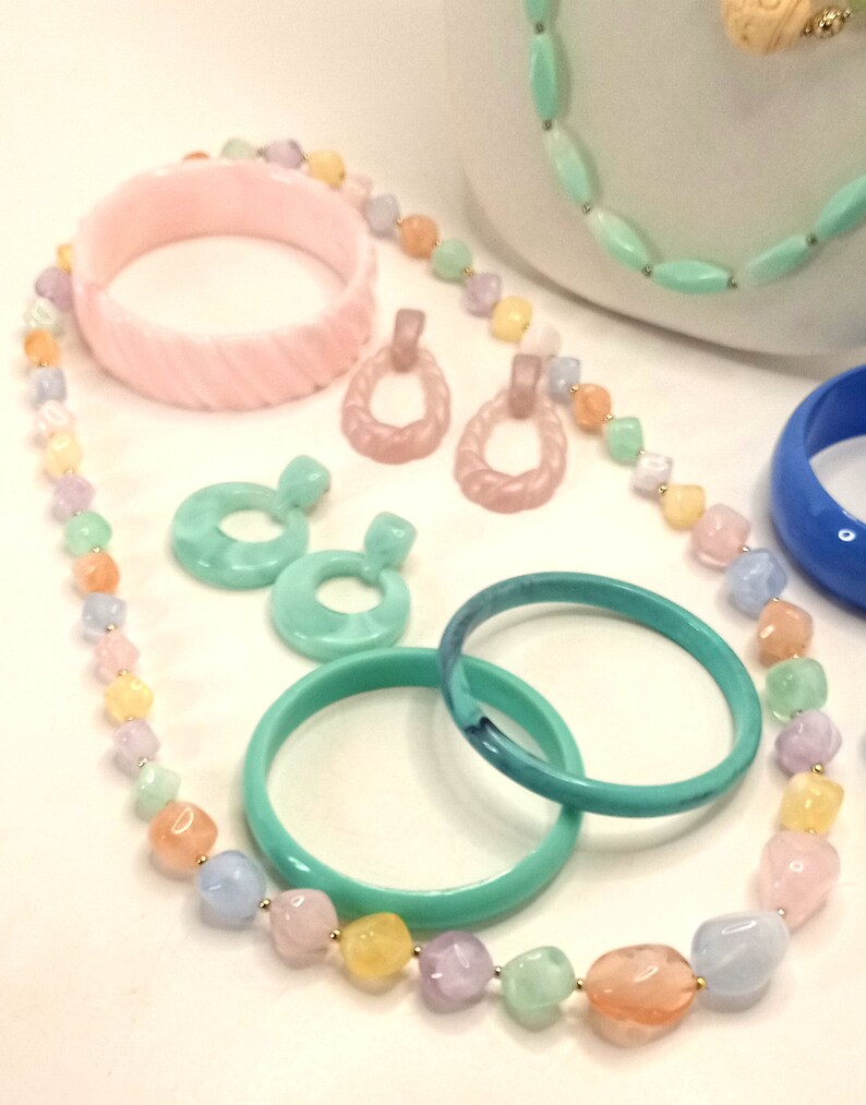 Vintage 80s Pastel Jewelry Collection: Lucite Necklaces, Bracelets ...