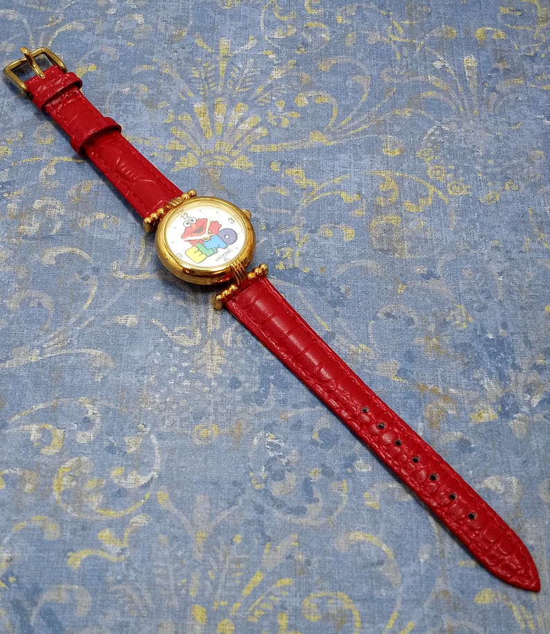 Vintage Elmo Watch: Sesame Street Gold Tone, Red Leather Band - Etsy