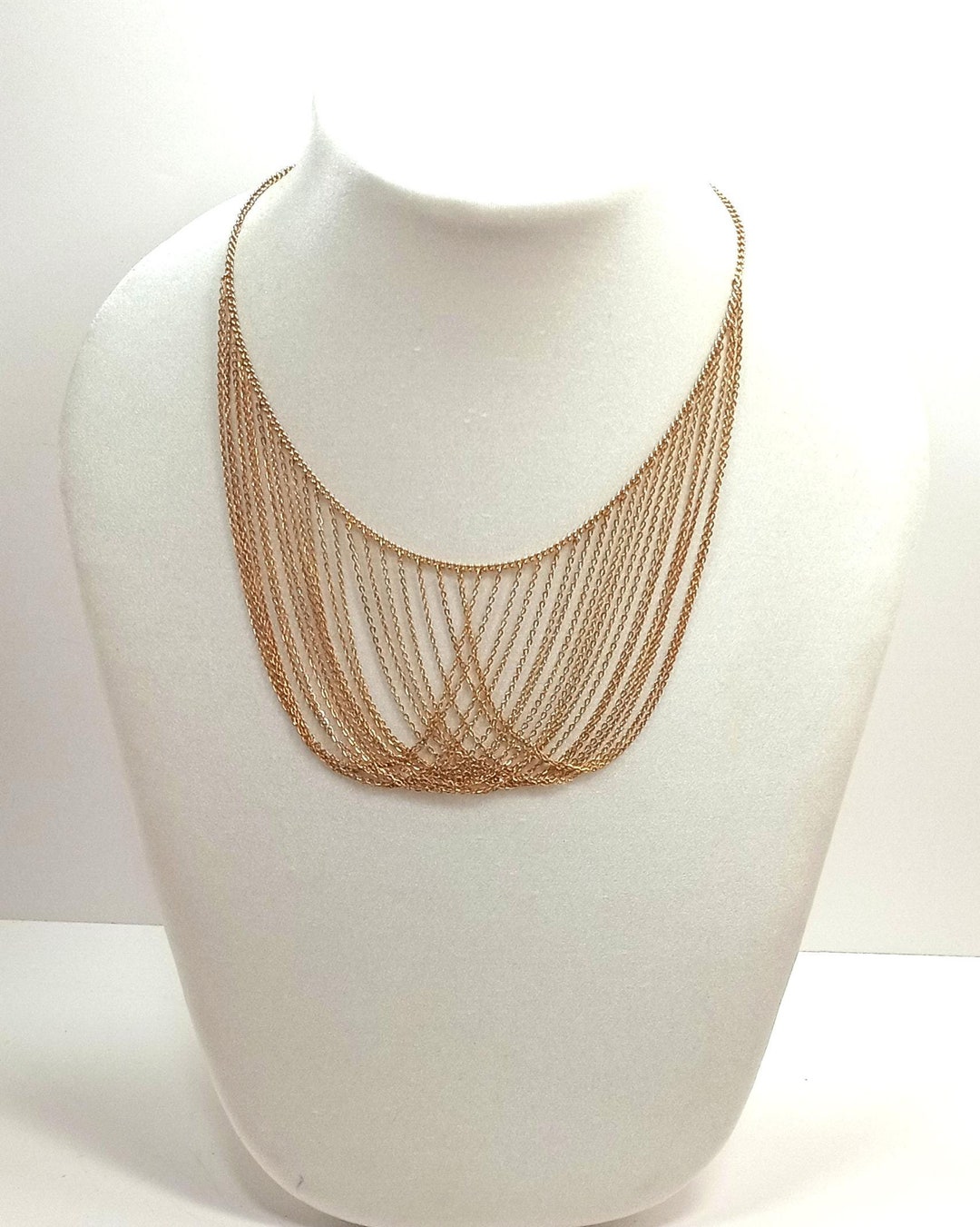 Vintage Sarah Cov Caprice Gold Tone Bib Necklace: 1970s Multi Chain ...
