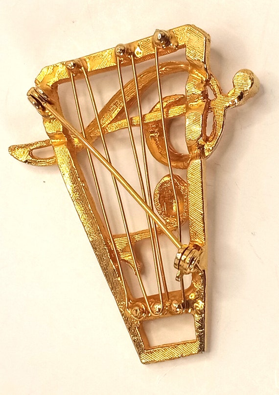 Vintage Gold Tone Treble Clef Music Note Brooch Pin - Gem
