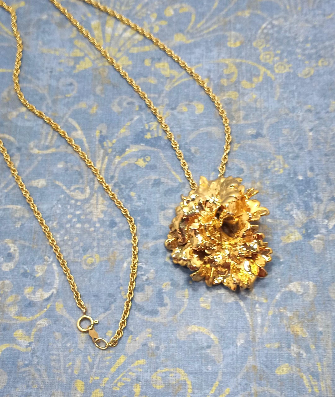 Vintage 18k "gold Dipped" Plated Carnation Flower Pendant on Vintage ...