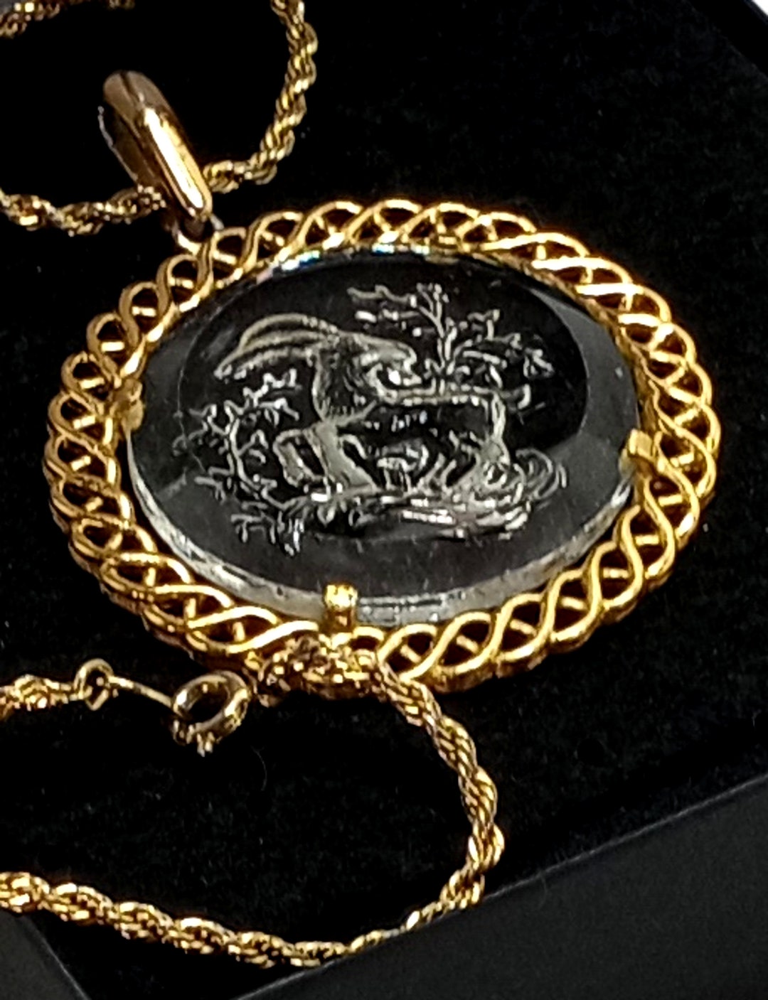 Vintage Signed Crown Trifari CAPRICORN Zodiac Gold Plated Reverse ...