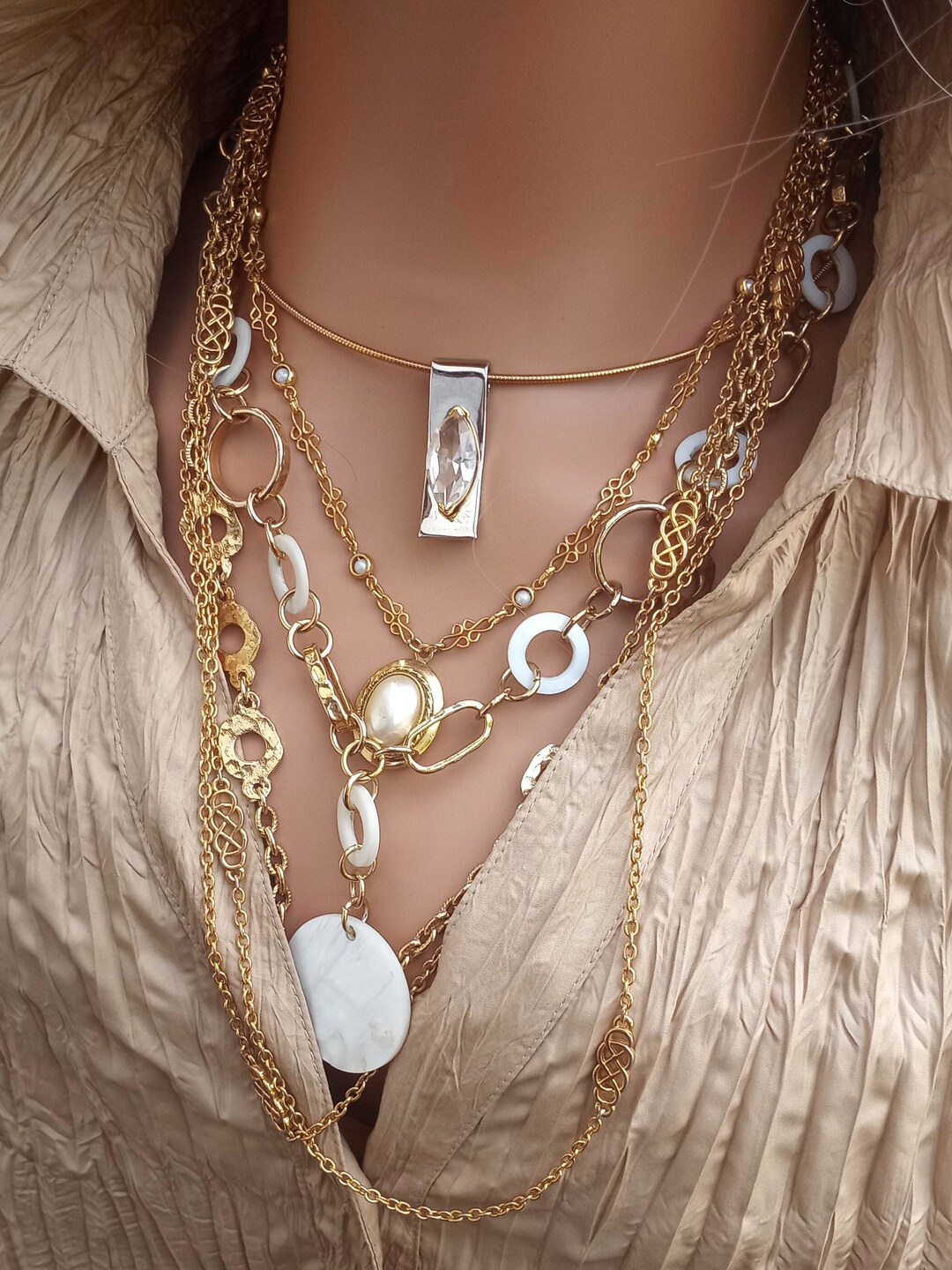 Curated Vintage 5 Piece Gold Tone Multi Length Necklace Grouping ...
