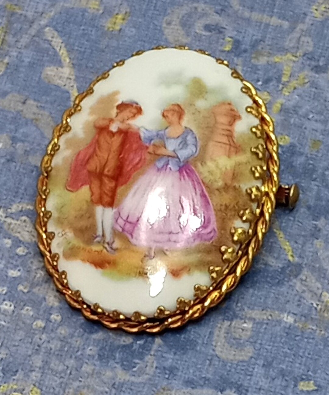 Vintage Made in Limoges France Porcelain Brooch Pin Trombone Closure ...
