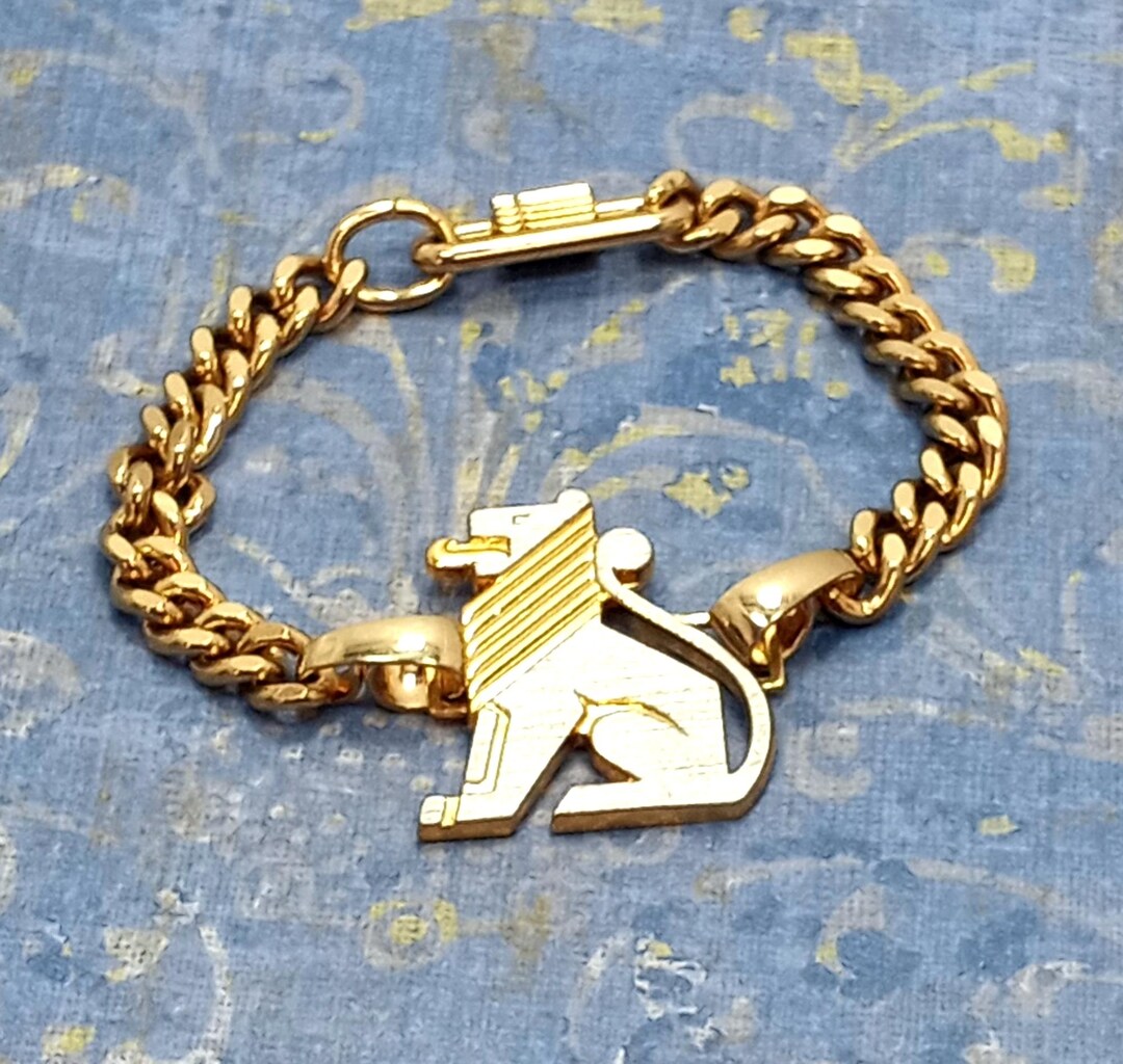 Vintage 70s Gold Tone LEO Lion Curb Chain Bracelet - Etsy