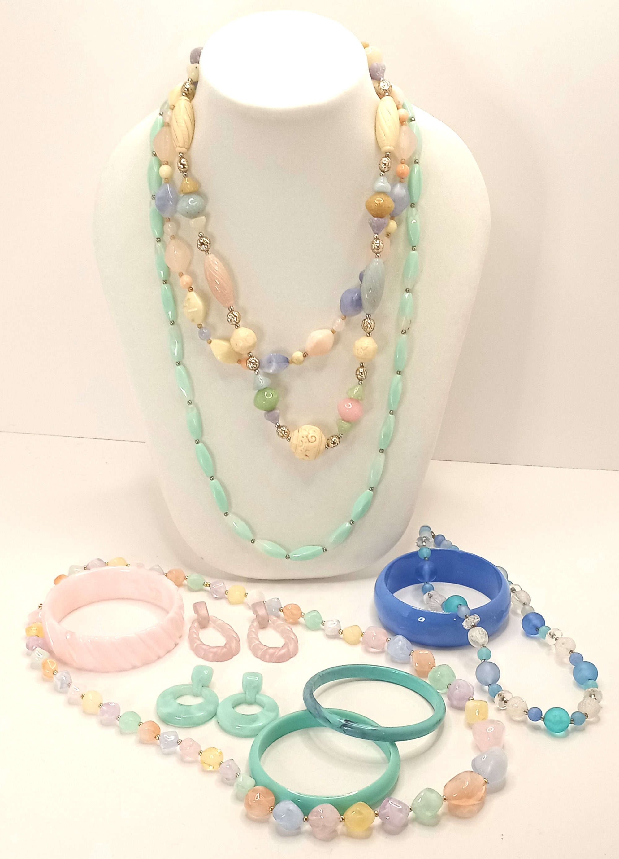 Vintage 80's Pastel Multi Coloured Jewelry Collection Lot 6 Necklaces 4 ...