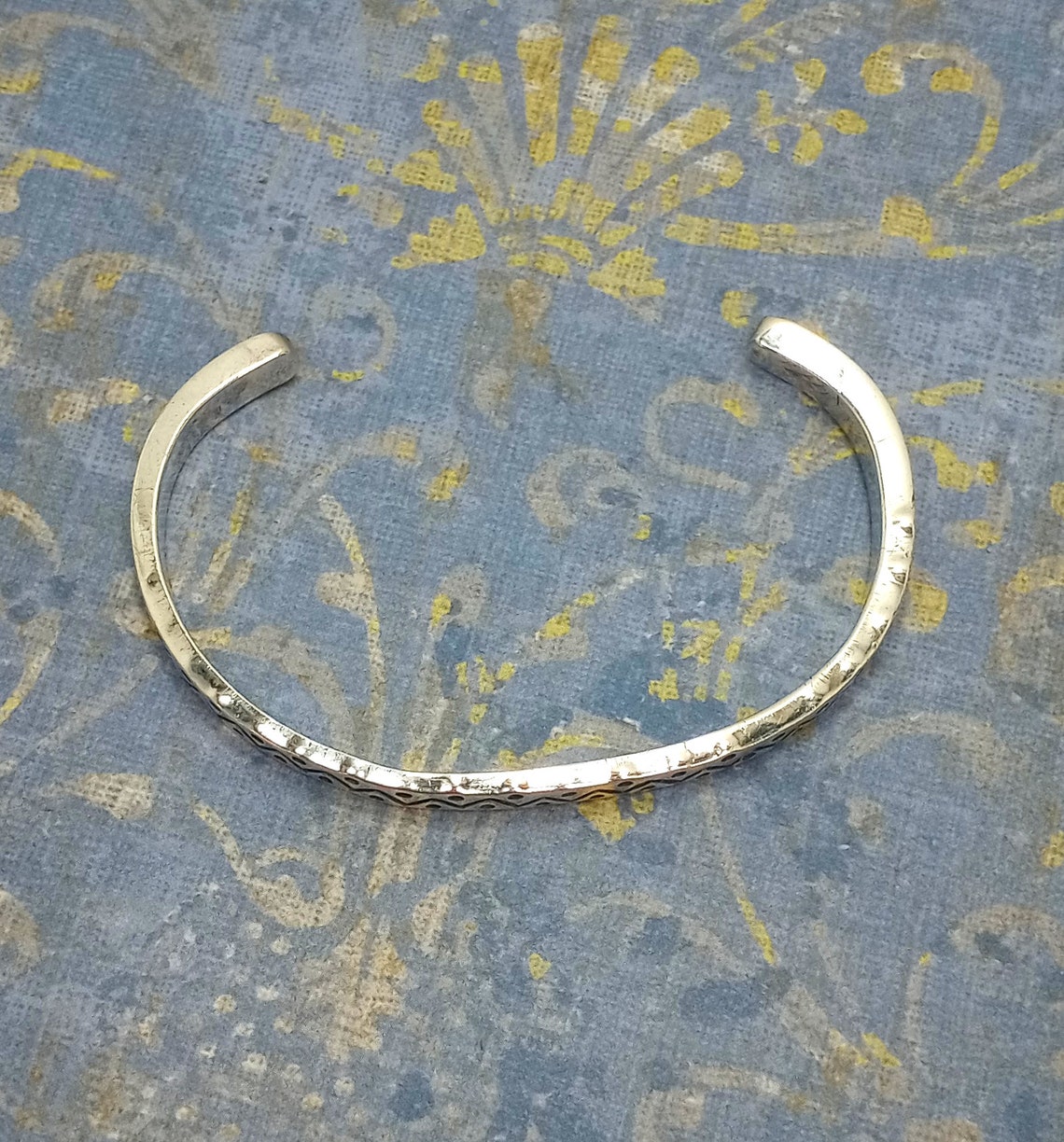 Vintage Solid Sterling Silver Slim Cuff Bracelet Primitive Markings ...
