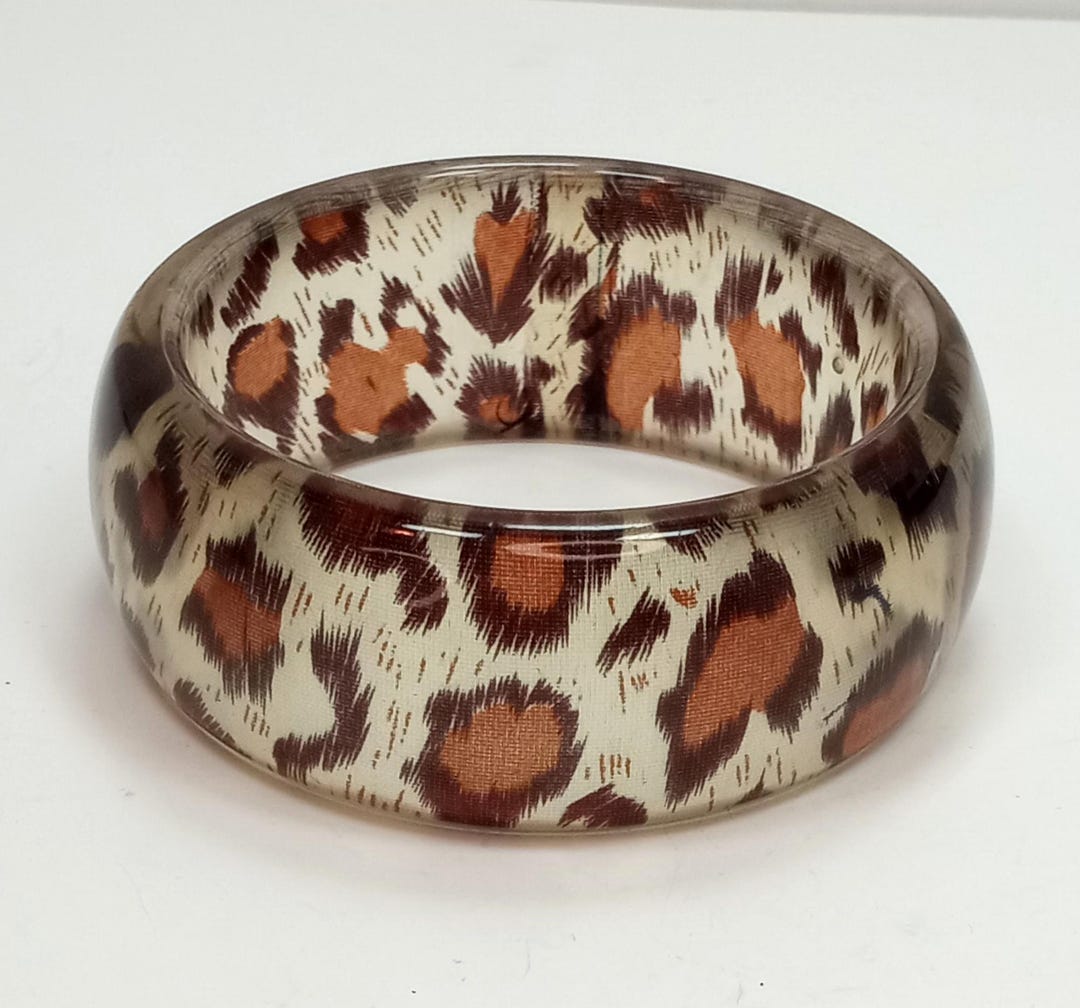 Vintage 80s Lucite Leopard Print Bangle: Fabric Embedded Chunky ...