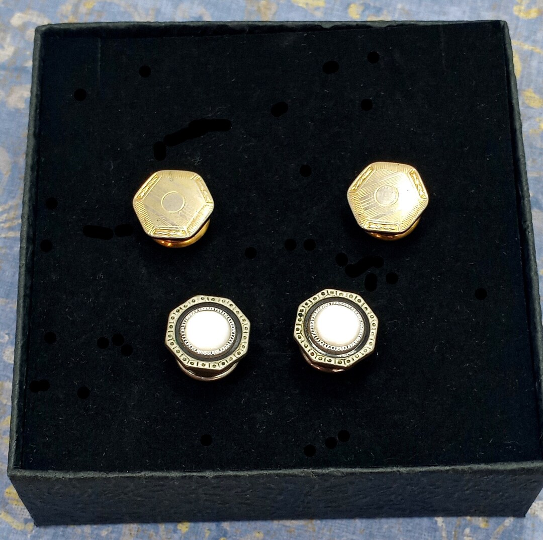 Vintage 20's Art Deco Signed Snap Link and Signed Kum-a- Part Silver Mother of Pearl Cuff Link ...