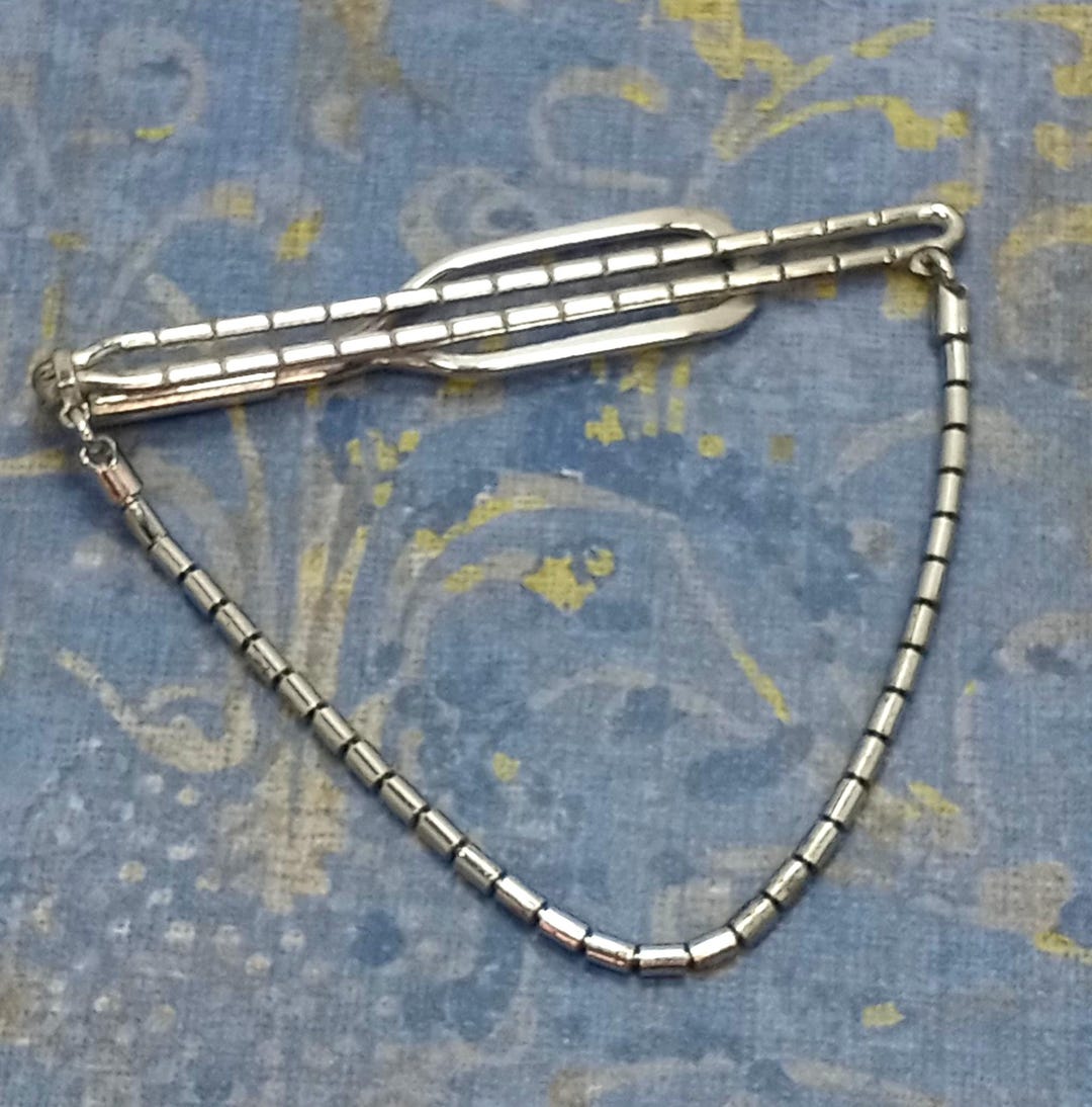 Vintage FCC STERLING Silver Slide Tie Clip With Chain Tie Bar - Etsy