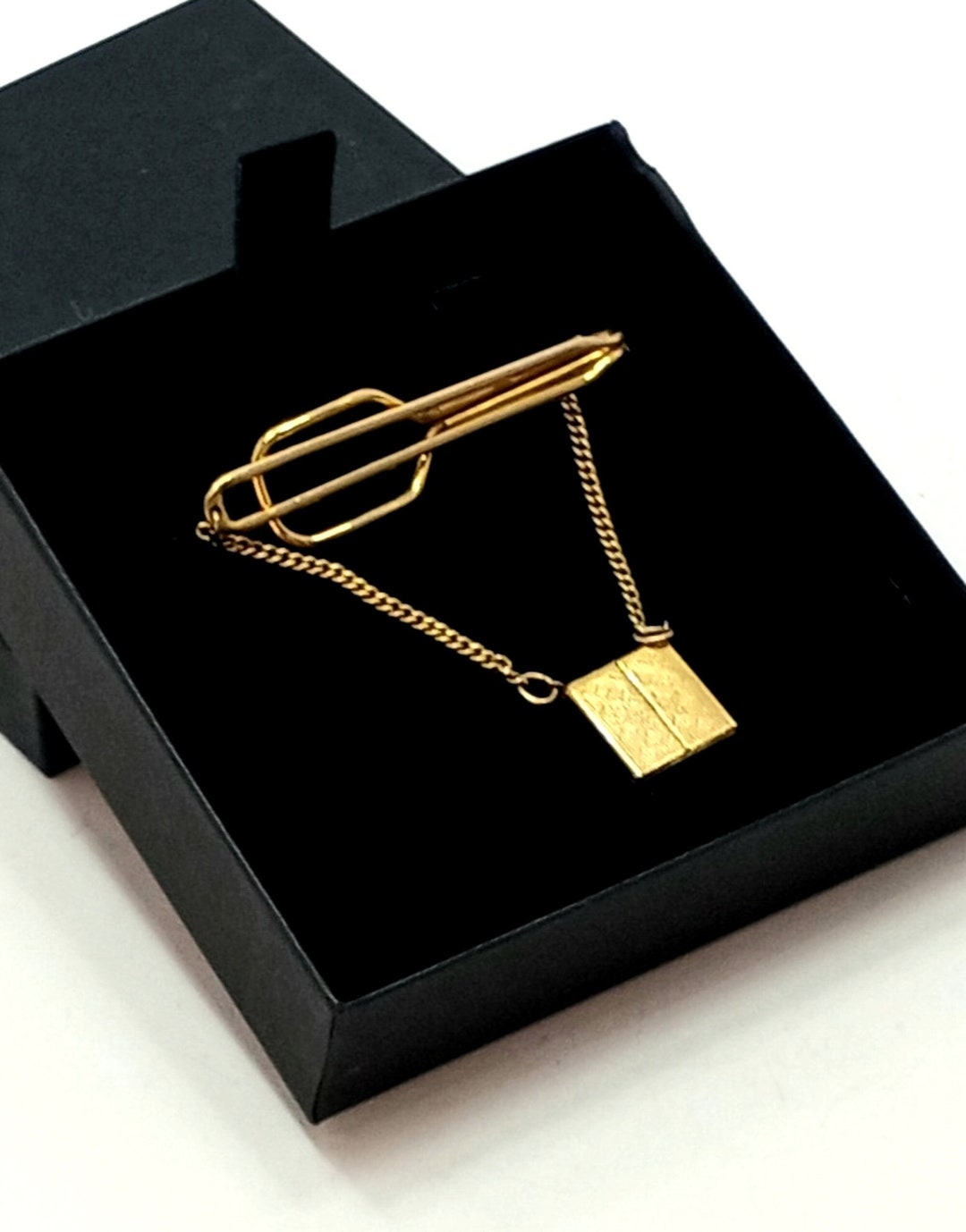 Vintage 1/20 12k Gold Filled Photo Locket Chain Tie Bar 1940's Monogram ...