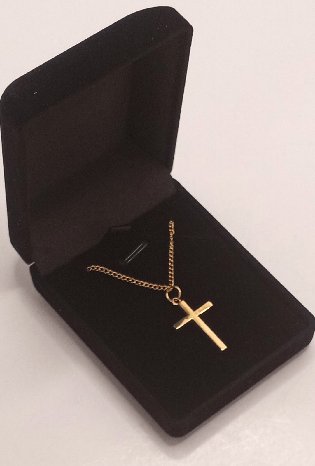 Vintage 18k Gold Solid Christian Cross Pendant 25 Inch 1.6 Mm Curb ...