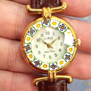 LADY VENICE Ildoge Millefiori Glass Flower Face Women's Gold Tone ...