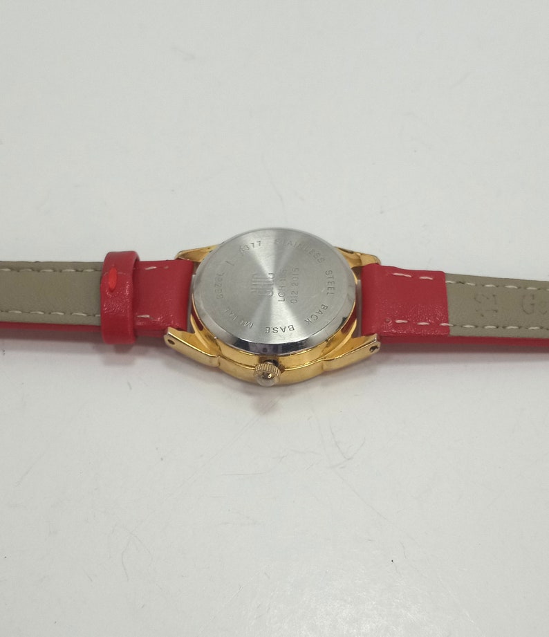 Vintage CHIC Quartz Gold Tone Moon Phase Wrist Watch New Red Leather ...