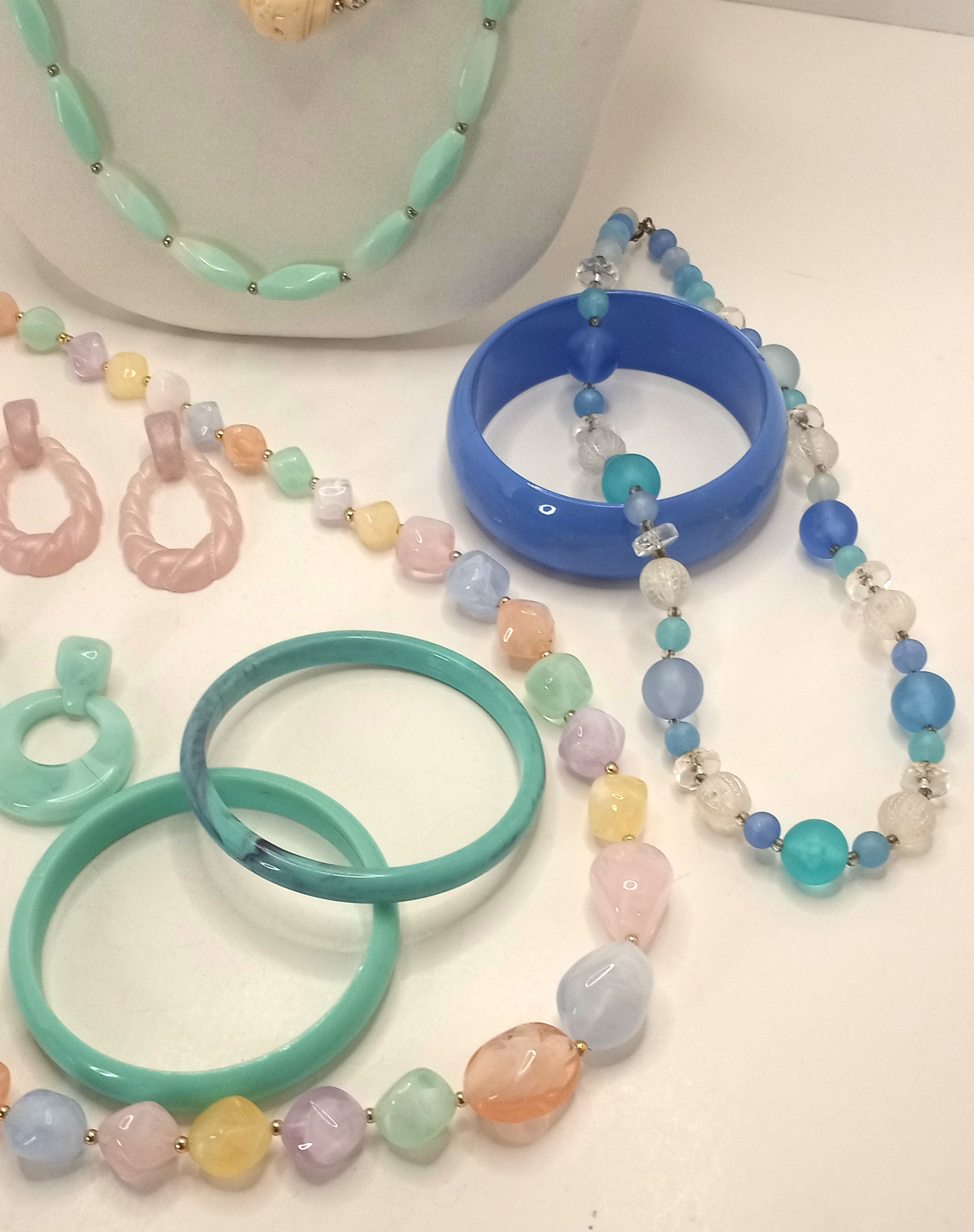 Vintage 80's Pastel Multi Coloured Jewelry Collection Lot 6 Necklaces 4 ...