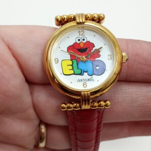 Vintage Elmo Watch: Sesame Street Gold Tone, Red Leather Band - Etsy