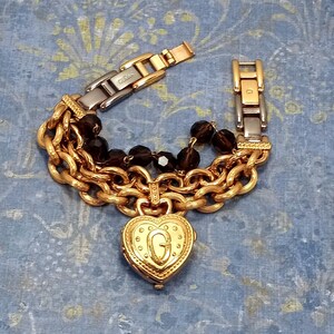 Vintage GUESS Quartz Watch Chunky Gold Tone Chain Heart Charm Women's ...