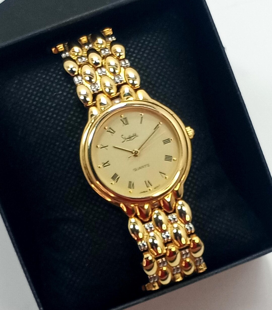 Vintage SHEFFIELD Large Unisex Chunky Gold With Silver Tone Wrist Watch ...