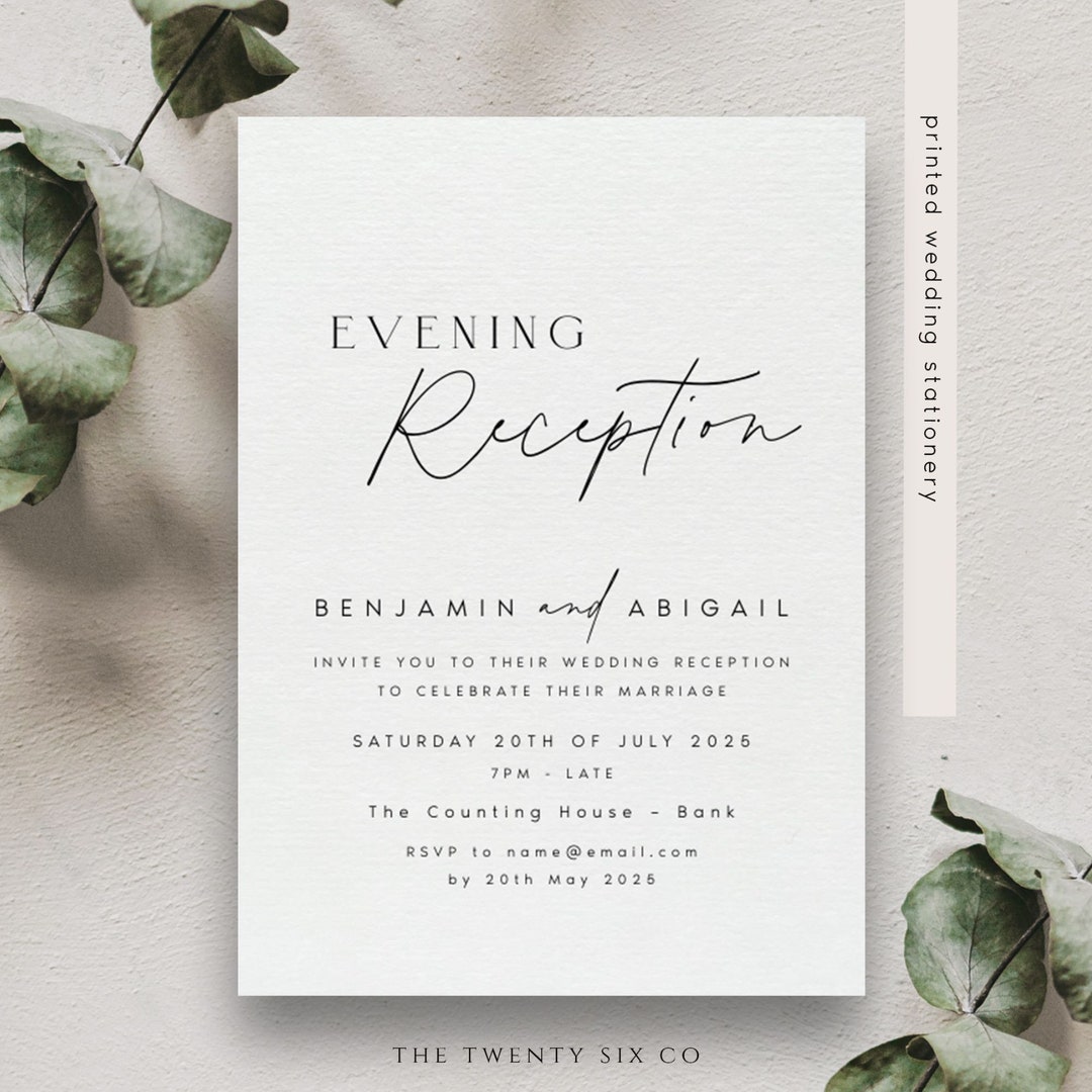 Evening Invitation, Wedding Reception Invite, Simple Evening Wedding ...