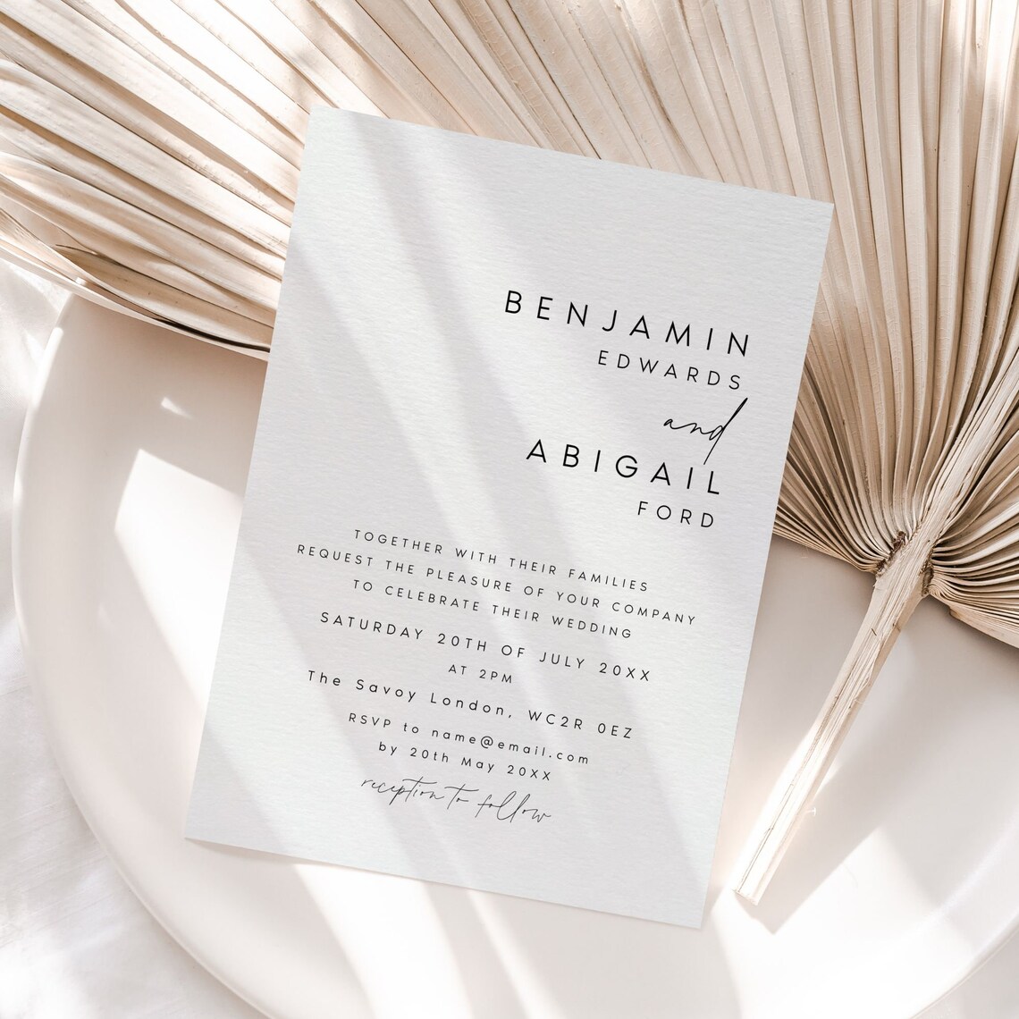 Simple Invitation Wedding Cards, Minimalist Day Wedding Invites ...