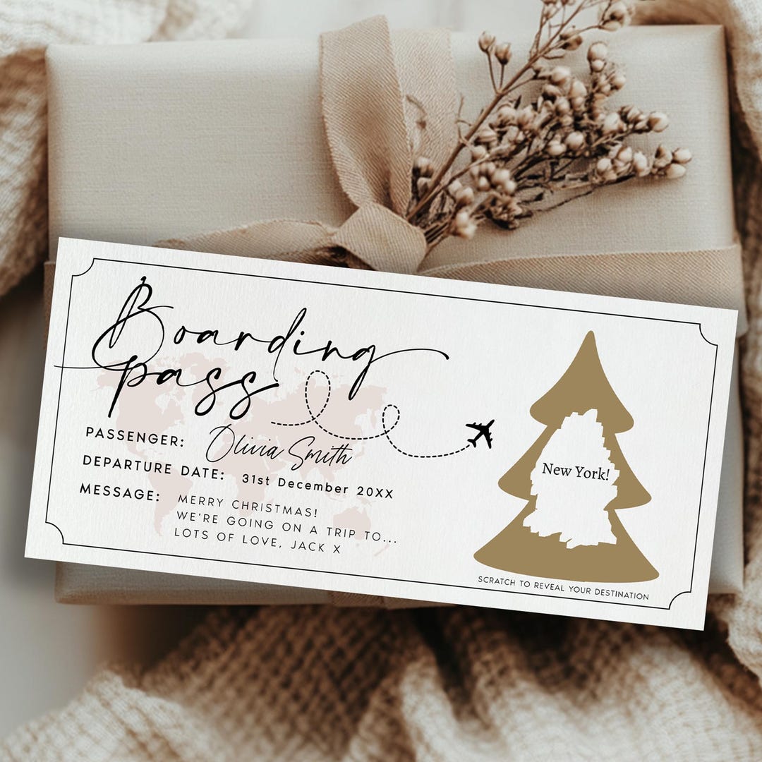 Boarding Pass Holiday Scratch to Reveal, Personalised Christmas Scratch ...