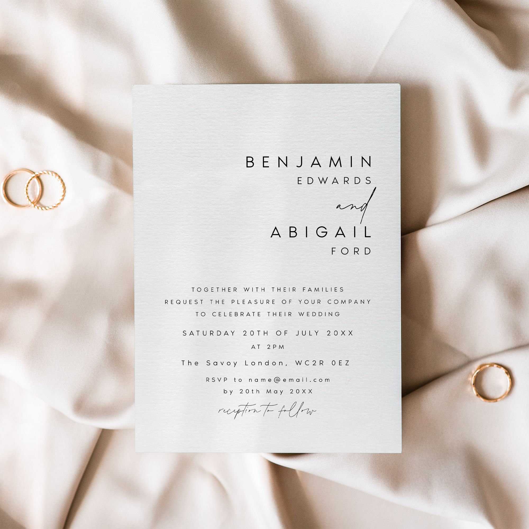 Simple Invitation Wedding Cards, Minimalist Day Wedding Invites ...