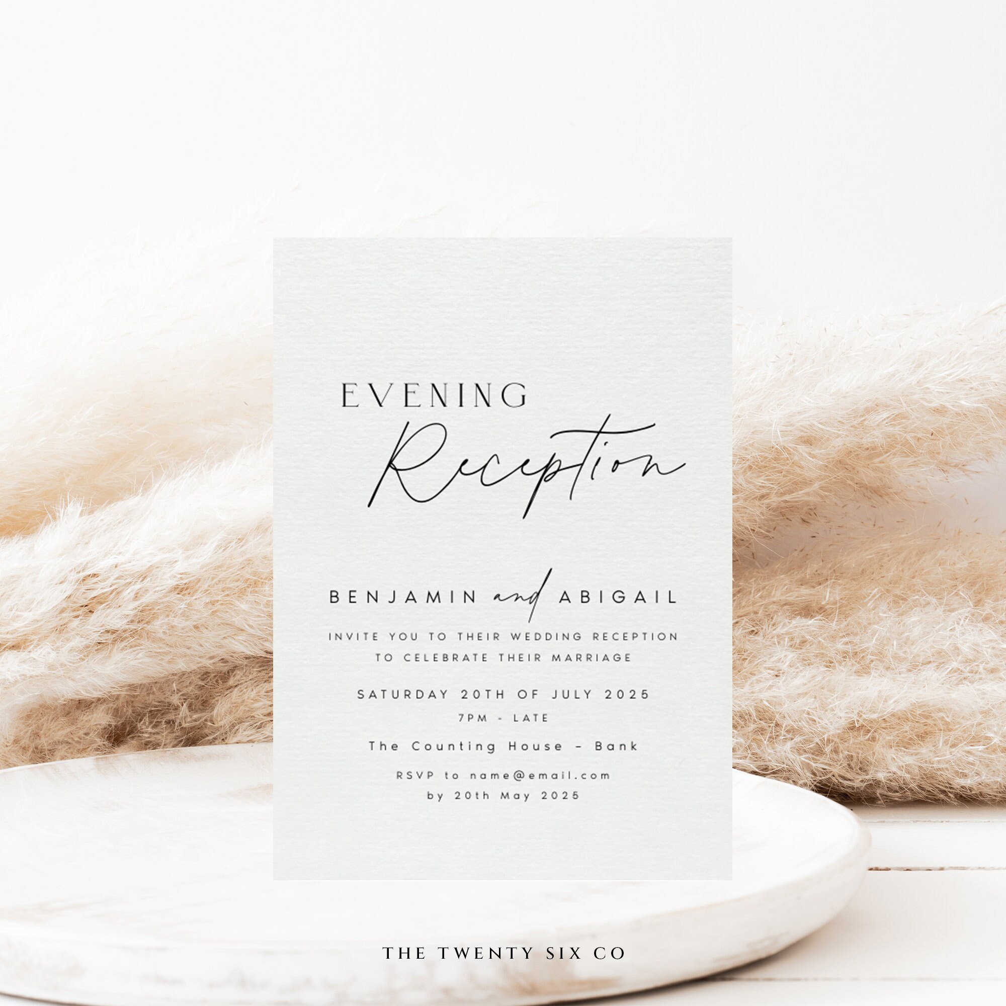 Evening Invitation, Wedding Reception Invite, Simple Evening Wedding ...