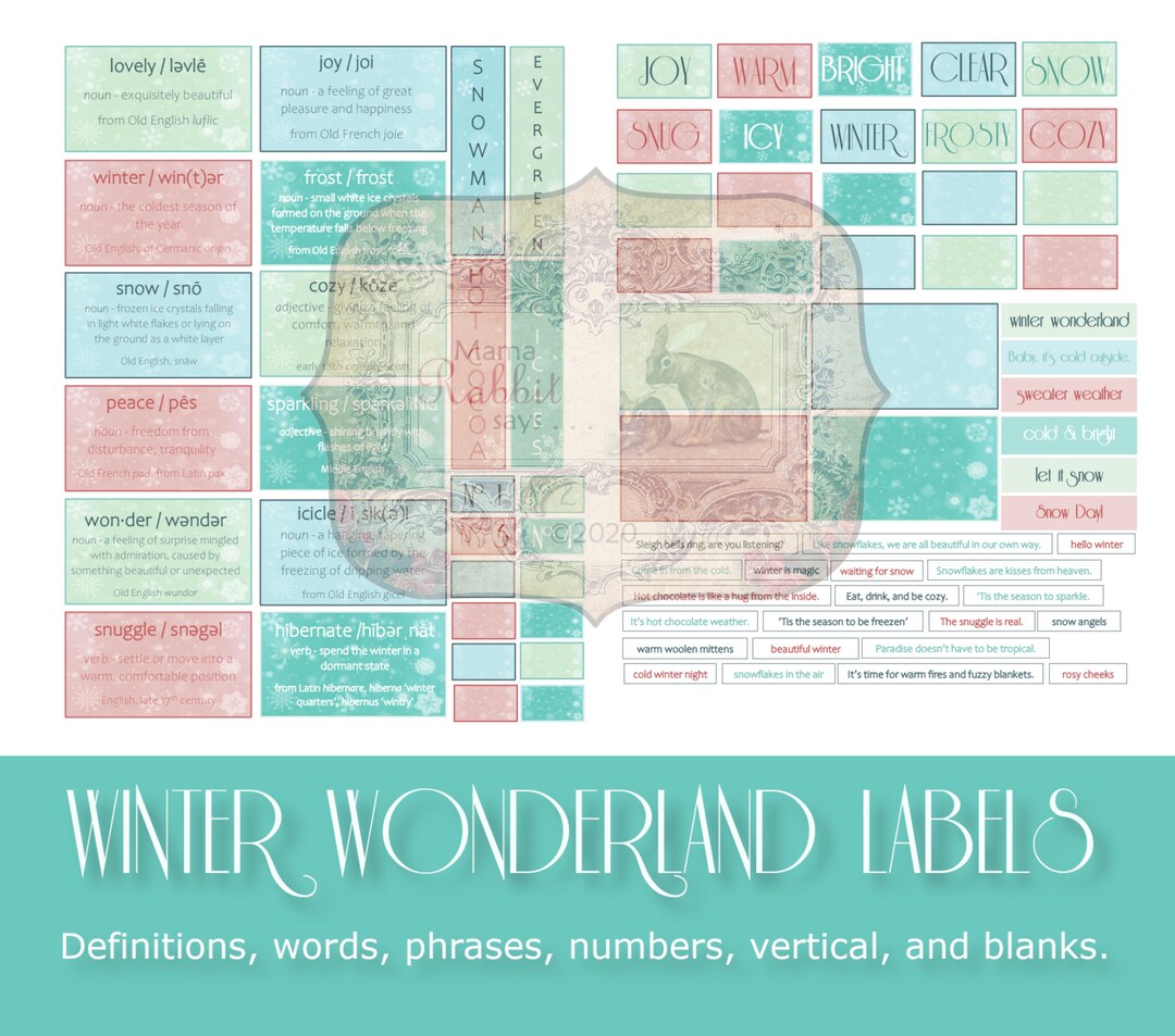 Printable Winter Wonderland Labels (digital) 89 Labels! Includes Words ...