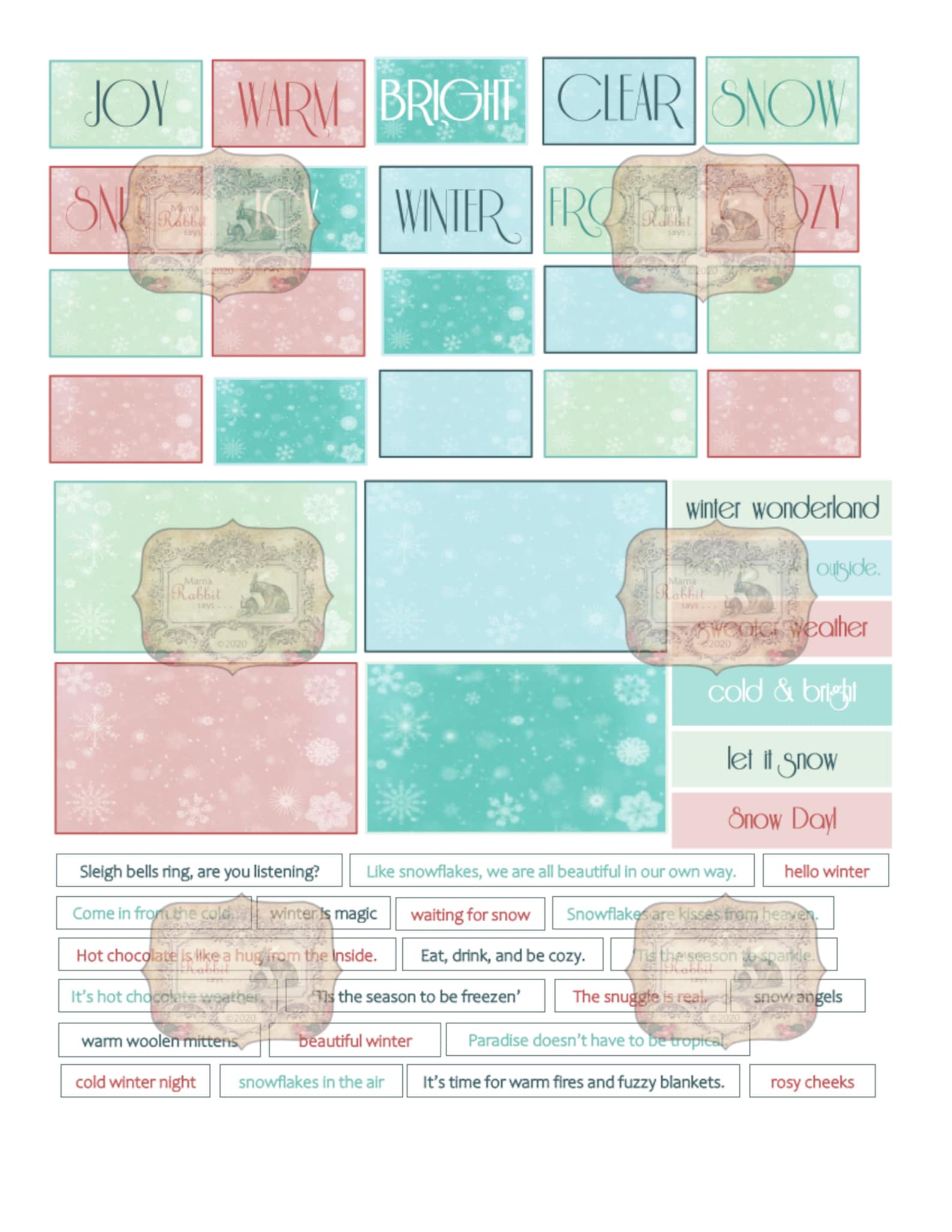 Printable Winter Wonderland Labels (digital) 89 Labels! Includes Words ...