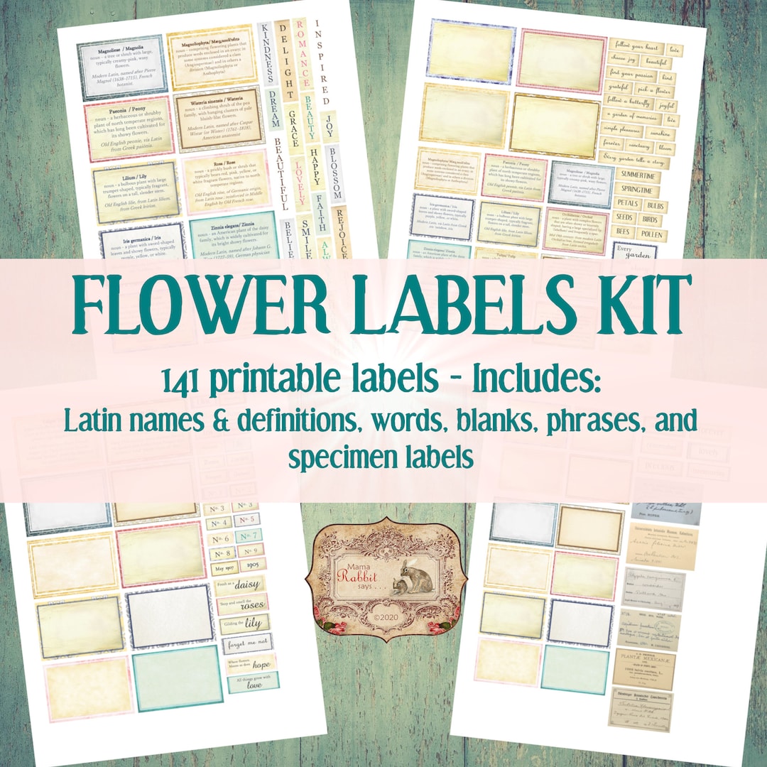 Flower Labels Kit - 141 Printable Labels, Includes: Latin Name ...