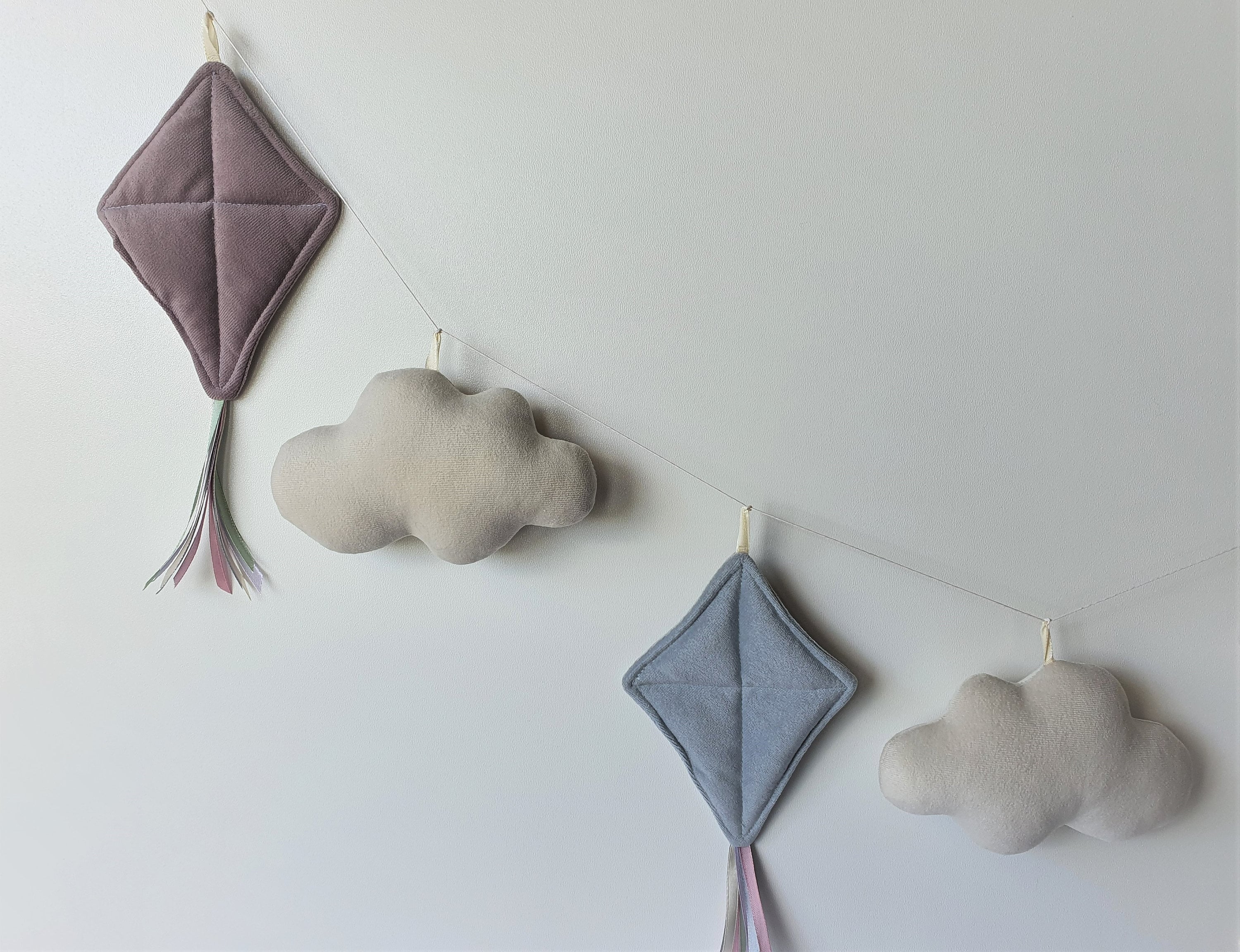 Velvet Clouds and Kites Garland in Style Boho Wall - Etsy
