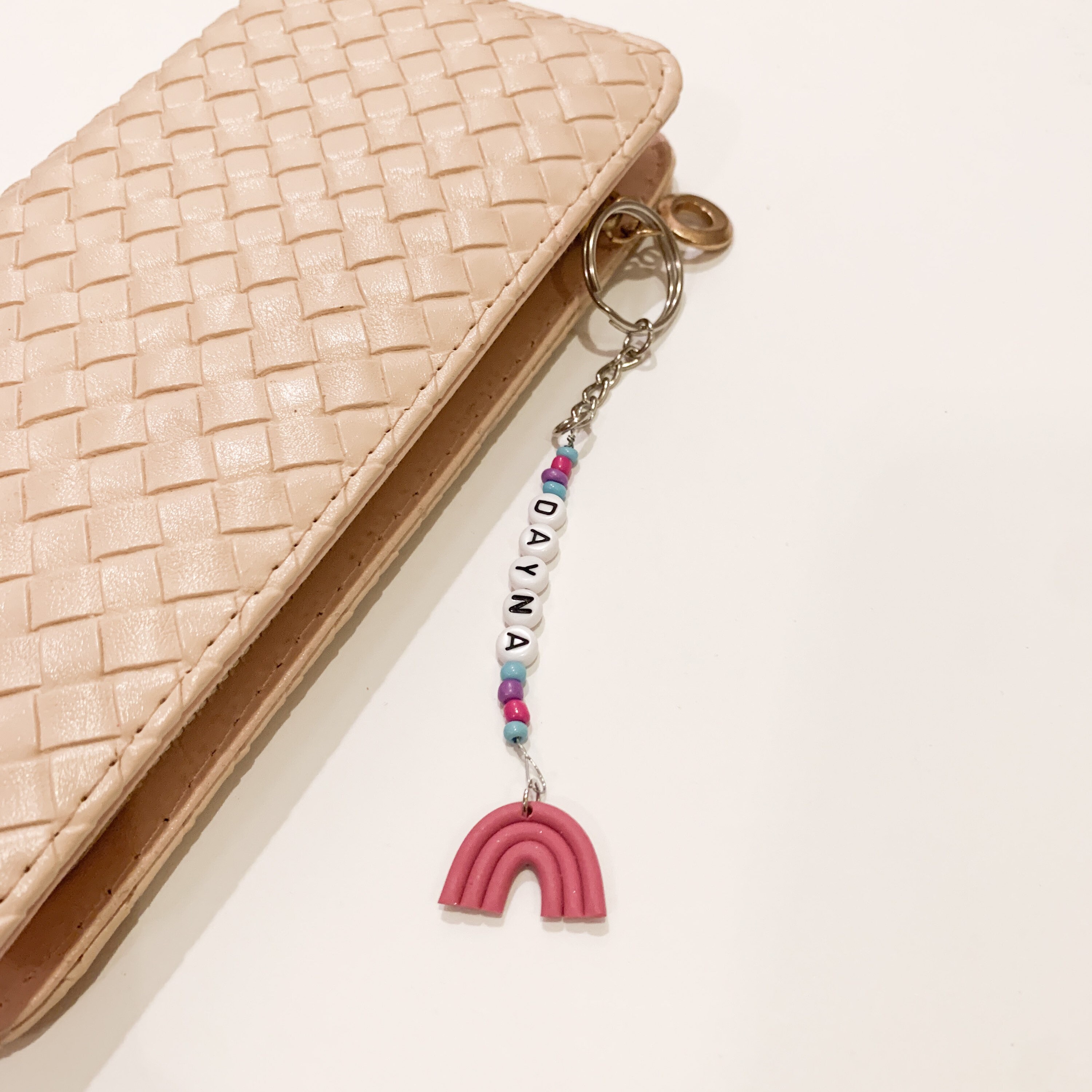 Custom Name Rainbow Clay Keychain | Rainbow Charm Pendant ...