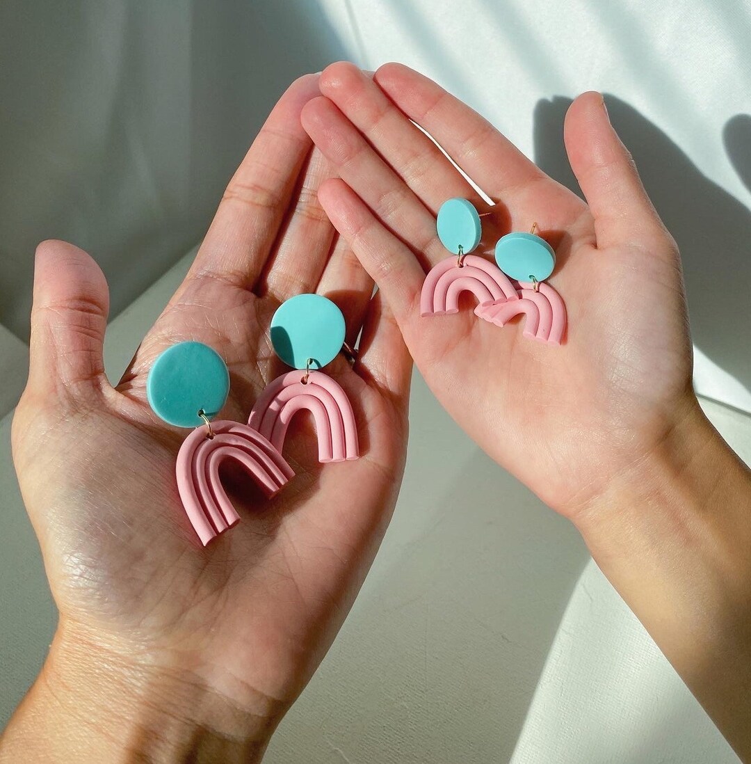 Girls Rainbow Clay Earrings | Custom Earrings, Handmade Polymer Clay Earrings, Clip on Earrings ...