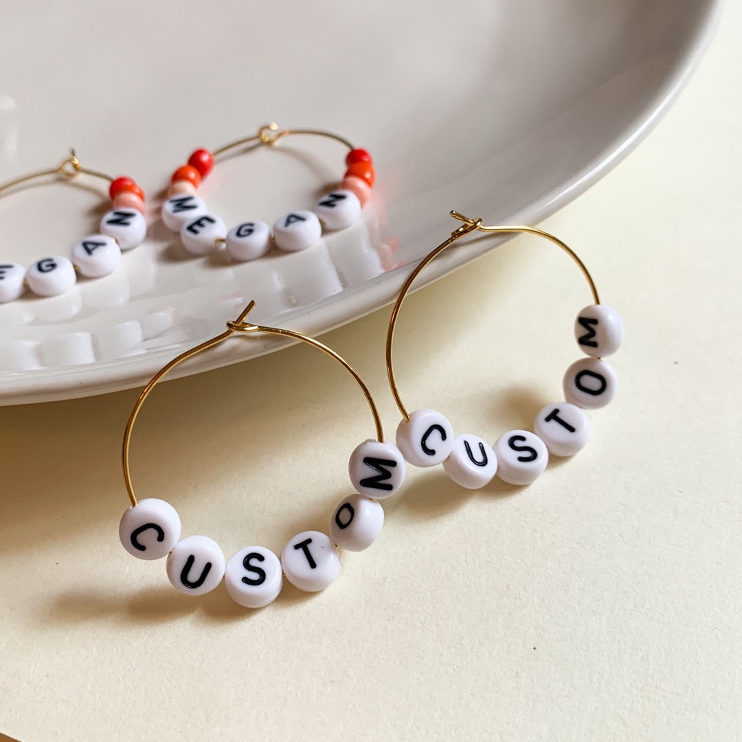 Custom Hoop Earrings With Name | Personalized Name With Beaded Letters ...