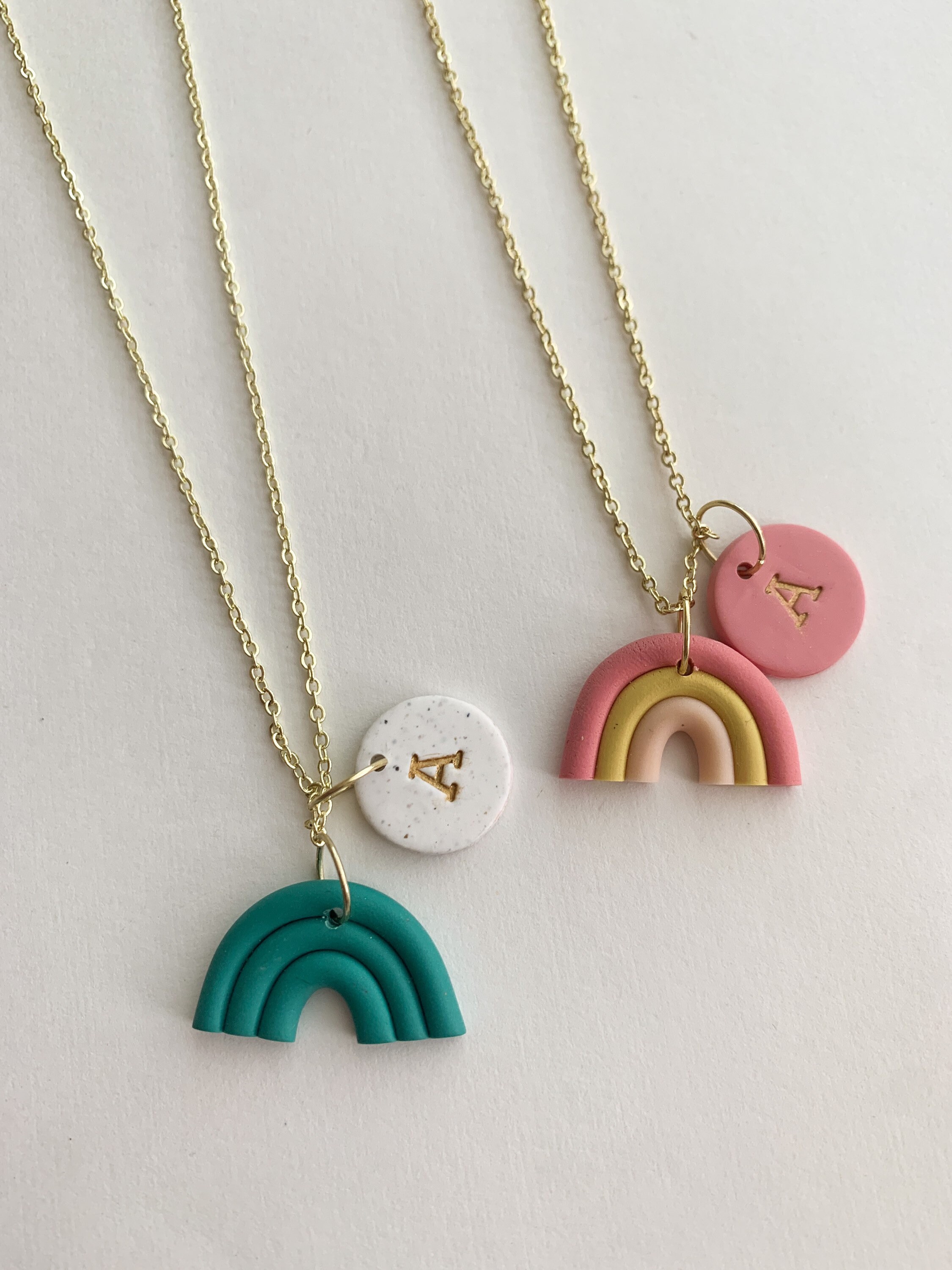 Rainbow Clay Name Necklace Monogram Clay Pendant | Etsy