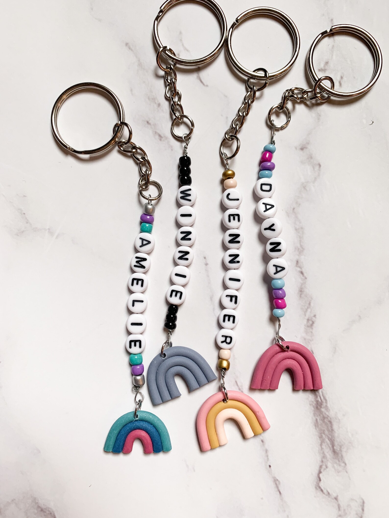 Custom Name Rainbow Clay Keychain | Rainbow Charm Pendant ...