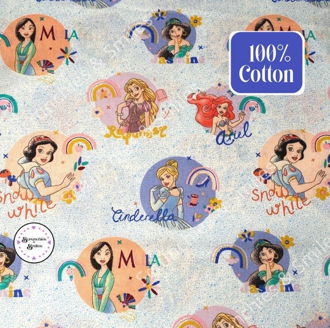IN STOCK! Princesses Lt Blue Badges 100% Cotton Fabric, Princess Fabric ...
