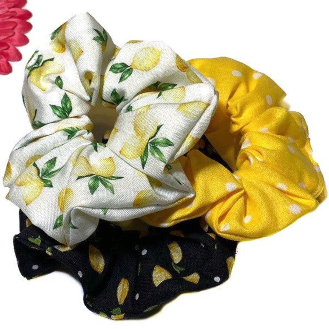 Lemon Drop Scrunchie, Polka Dot Scrunchie, Lemon Scrunchie, Summer ...