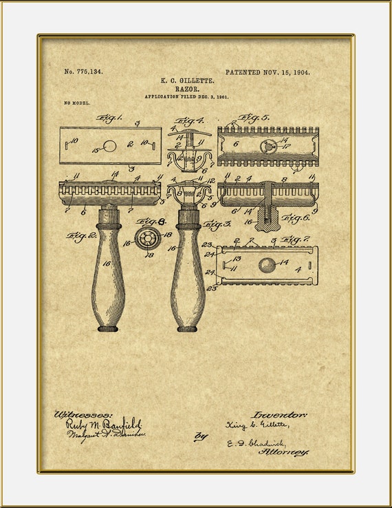 Gillette Razor Blueprint Razor Patent Gillette Razor Poster | Etsy