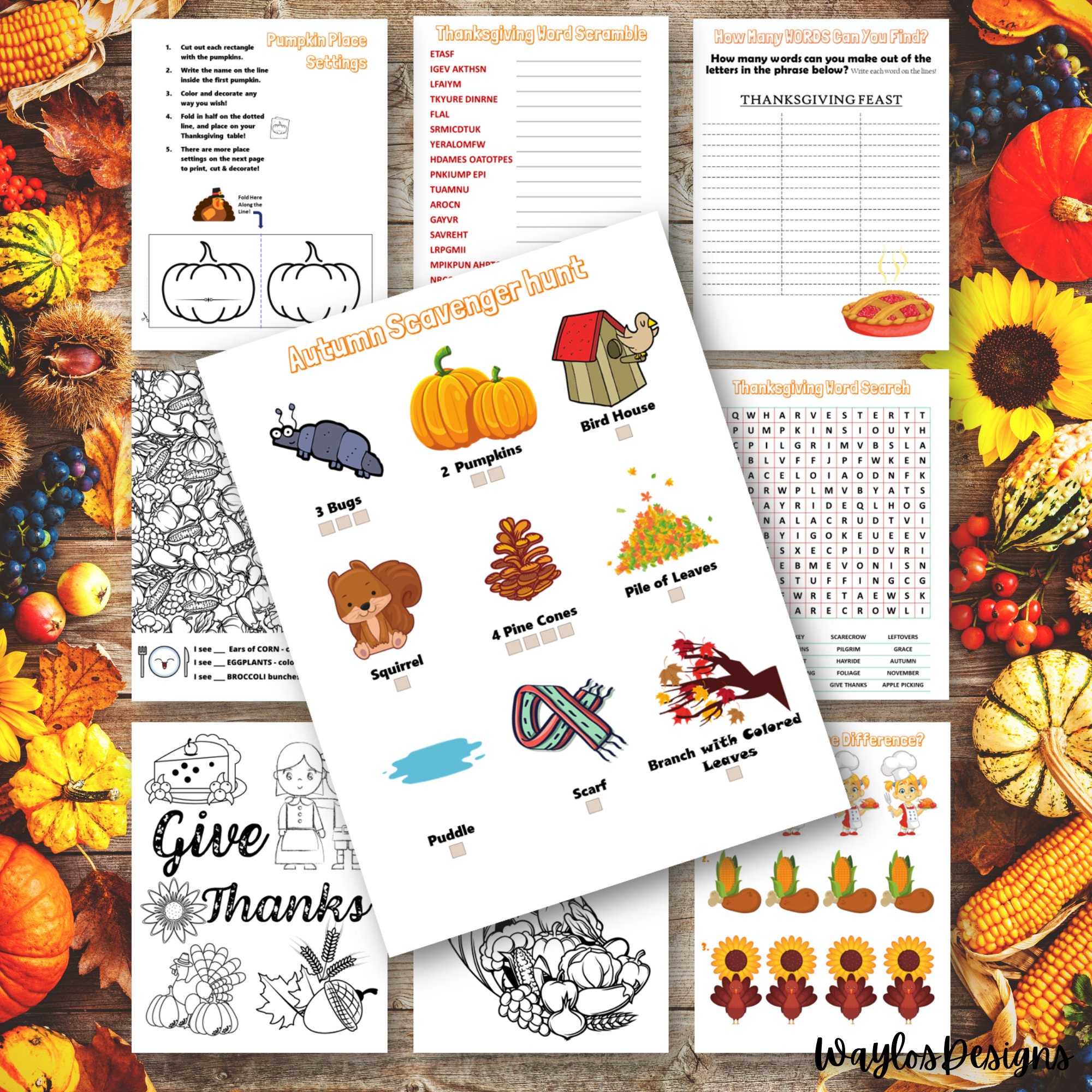 Thanksgiving Kids Activity Printable Pack Thanksgiving Activity Pages ...