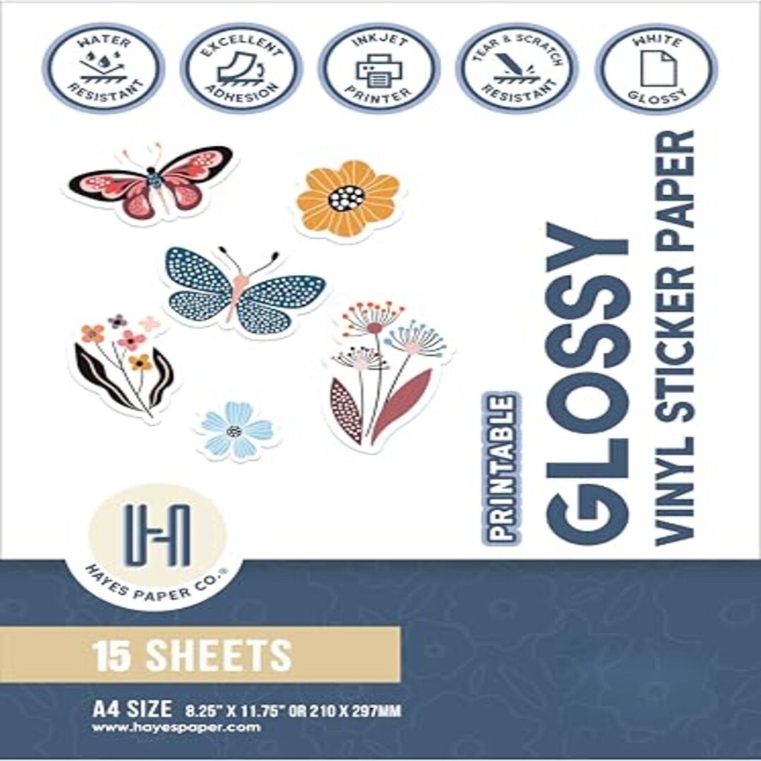 Glossy White Vinyl Sticker Paper - A4 Waterproof Printable Sheets - 15 ...