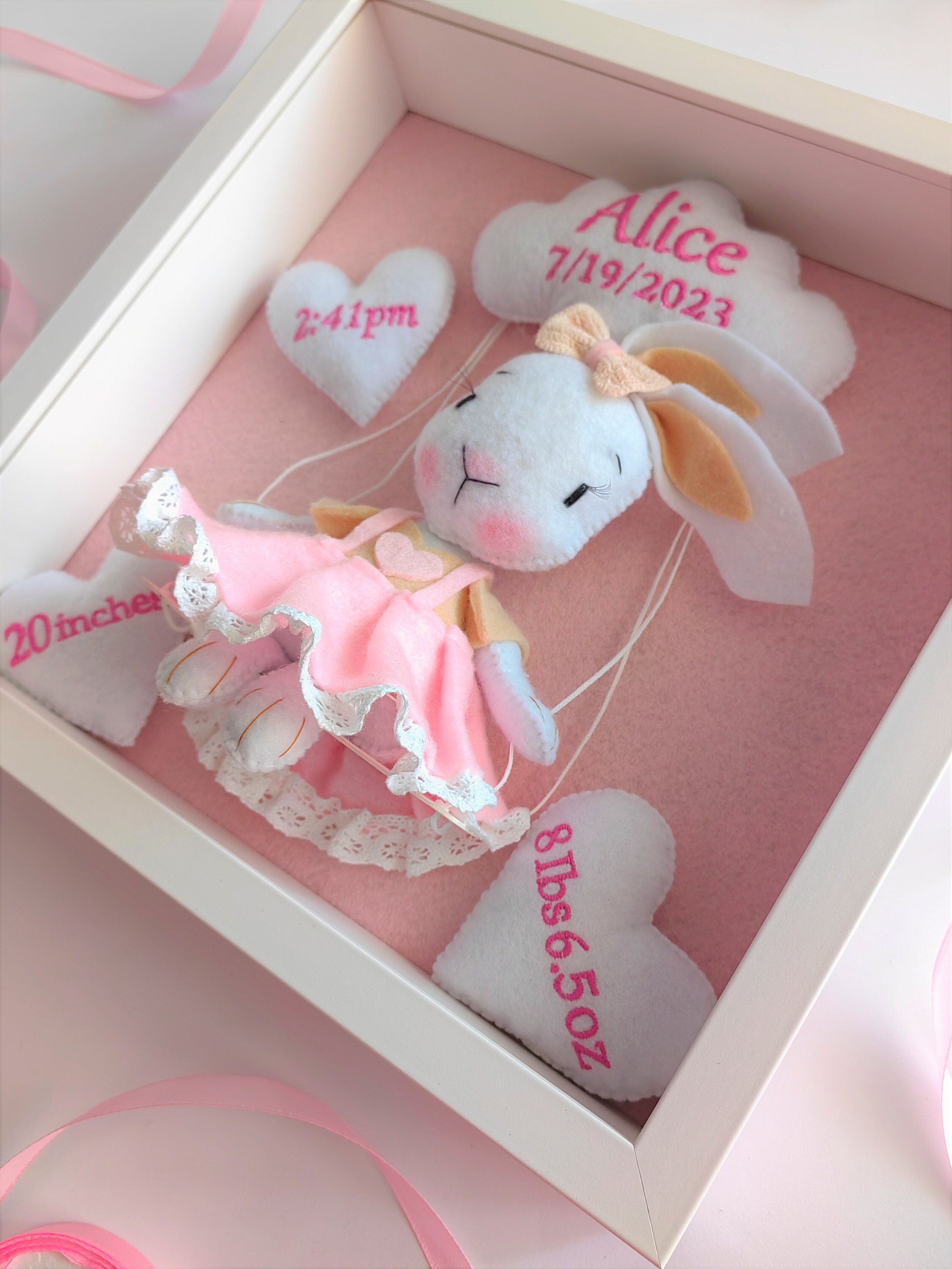 3D Frame Baby Decor, Frame Nursery Decor Wall, Baby Decor, Bunny Felt ...