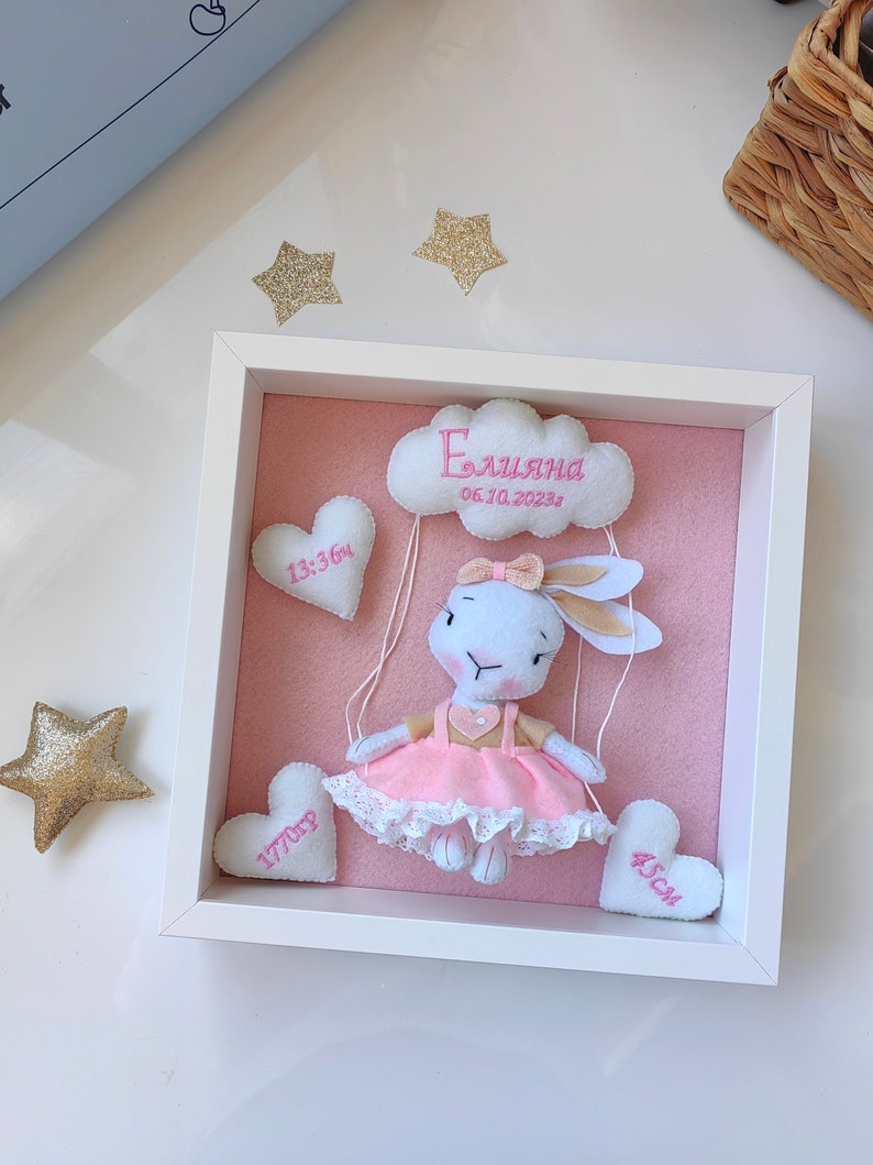 3D Frame Baby Decor, Frame Nursery Decor Wall, Baby Decor, Bunny Felt ...