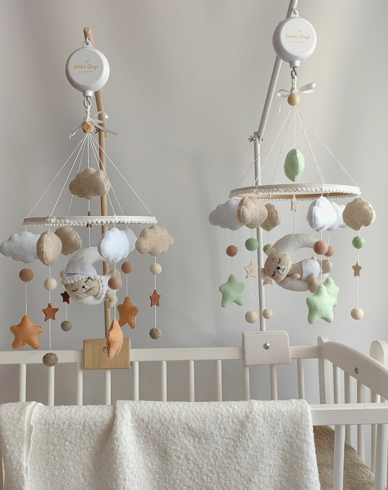 Baby Mobile Bear, Bear Sleeping on the Moon, Baby Mobile, Nursery Decor ...
