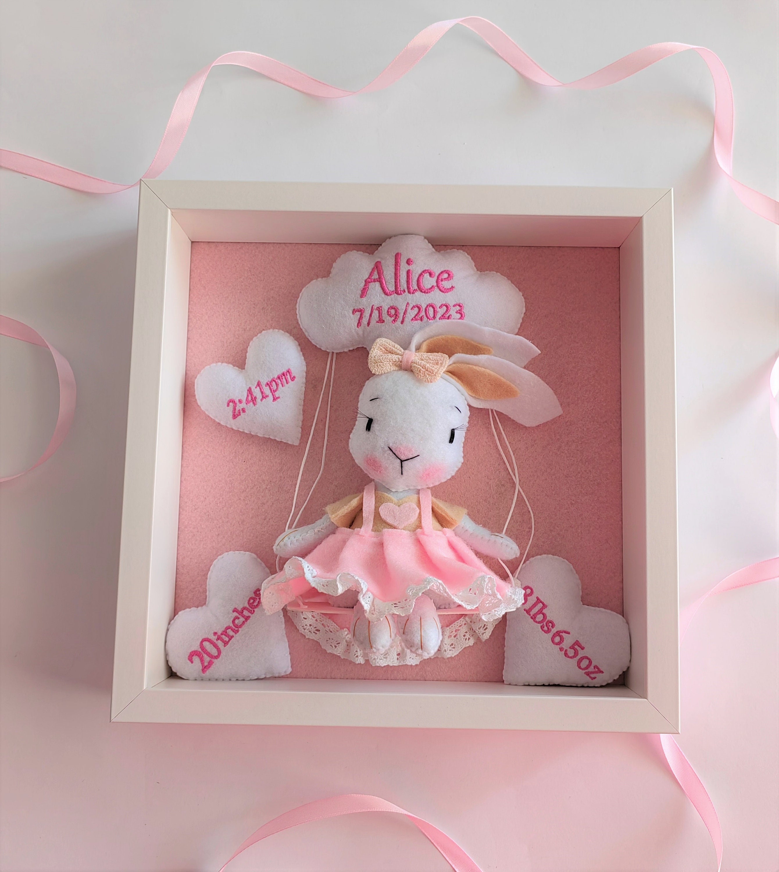 3D Frame Baby Decor, Frame Nursery Decor Wall, Baby Decor, Bunny Felt ...