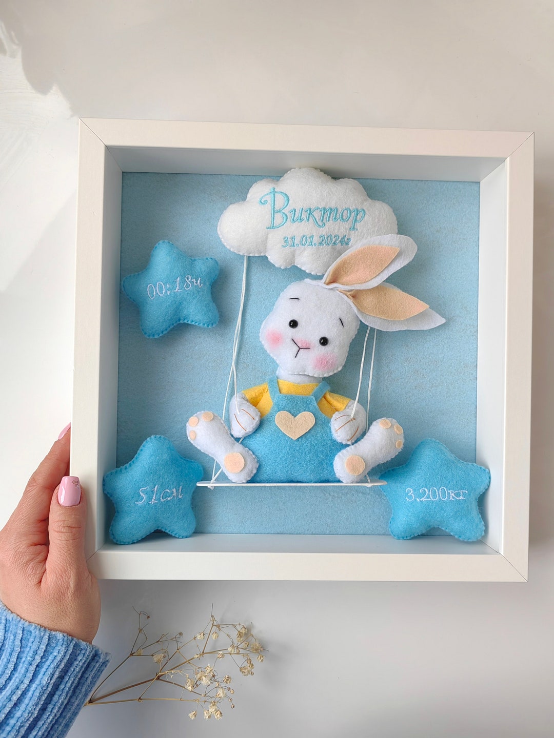 3D Frame Baby Decor, Frame Nursery Decor Wall, Baby Decor, Bunny Felt ...