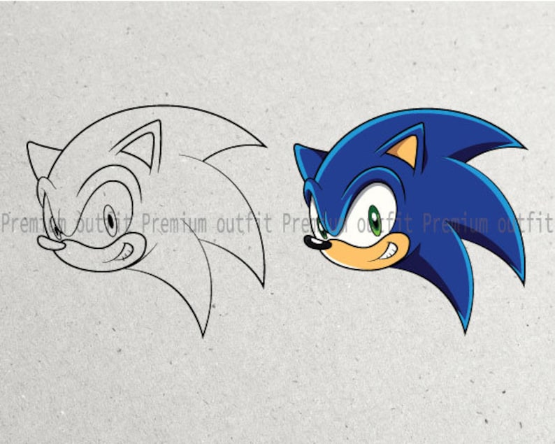 Sonic Head/ Face Outline And Color Svg Png Pdf Jpg Eps | Etsy