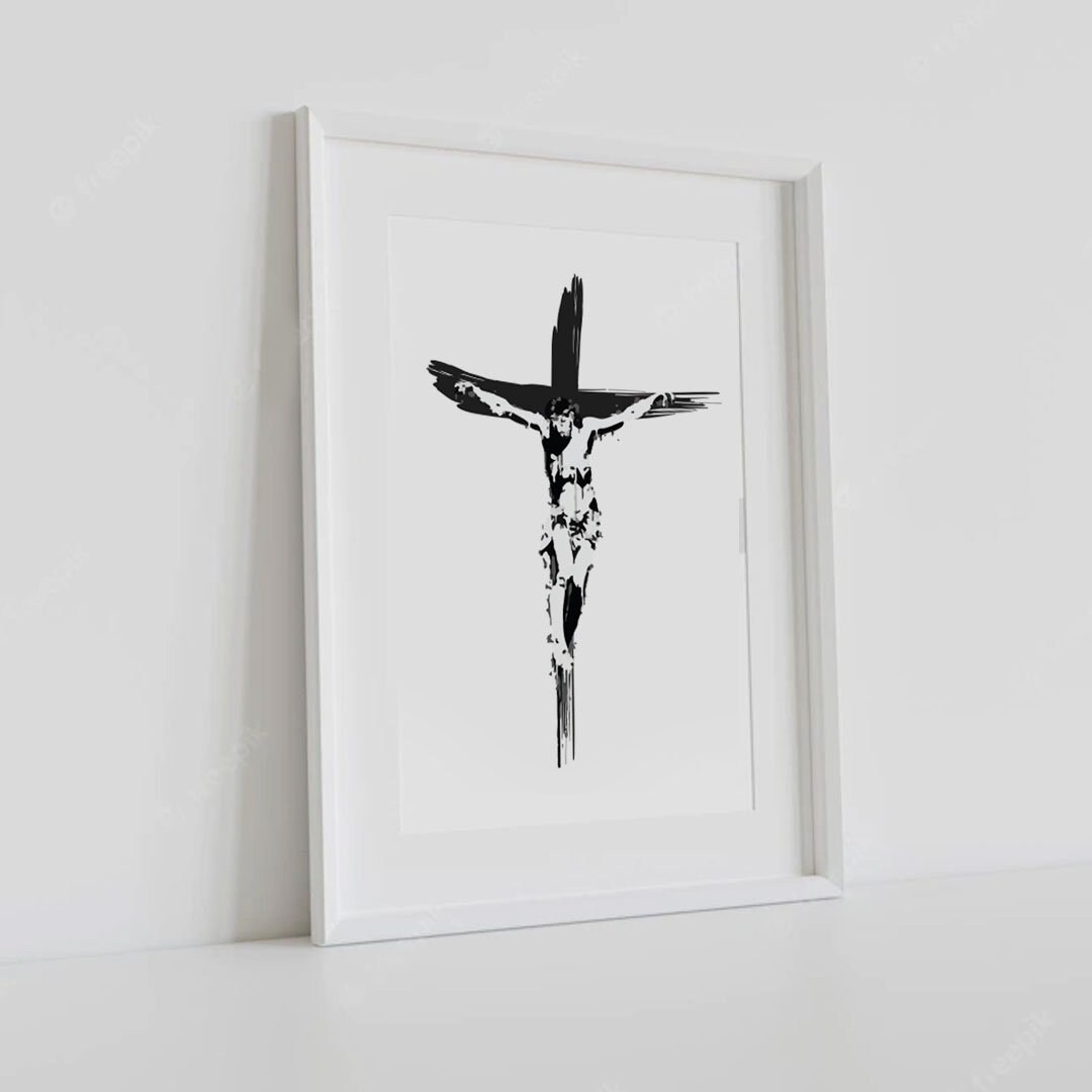 Minimalist Art Print of Jesus Black & White Painting Art, Wall Decor ...