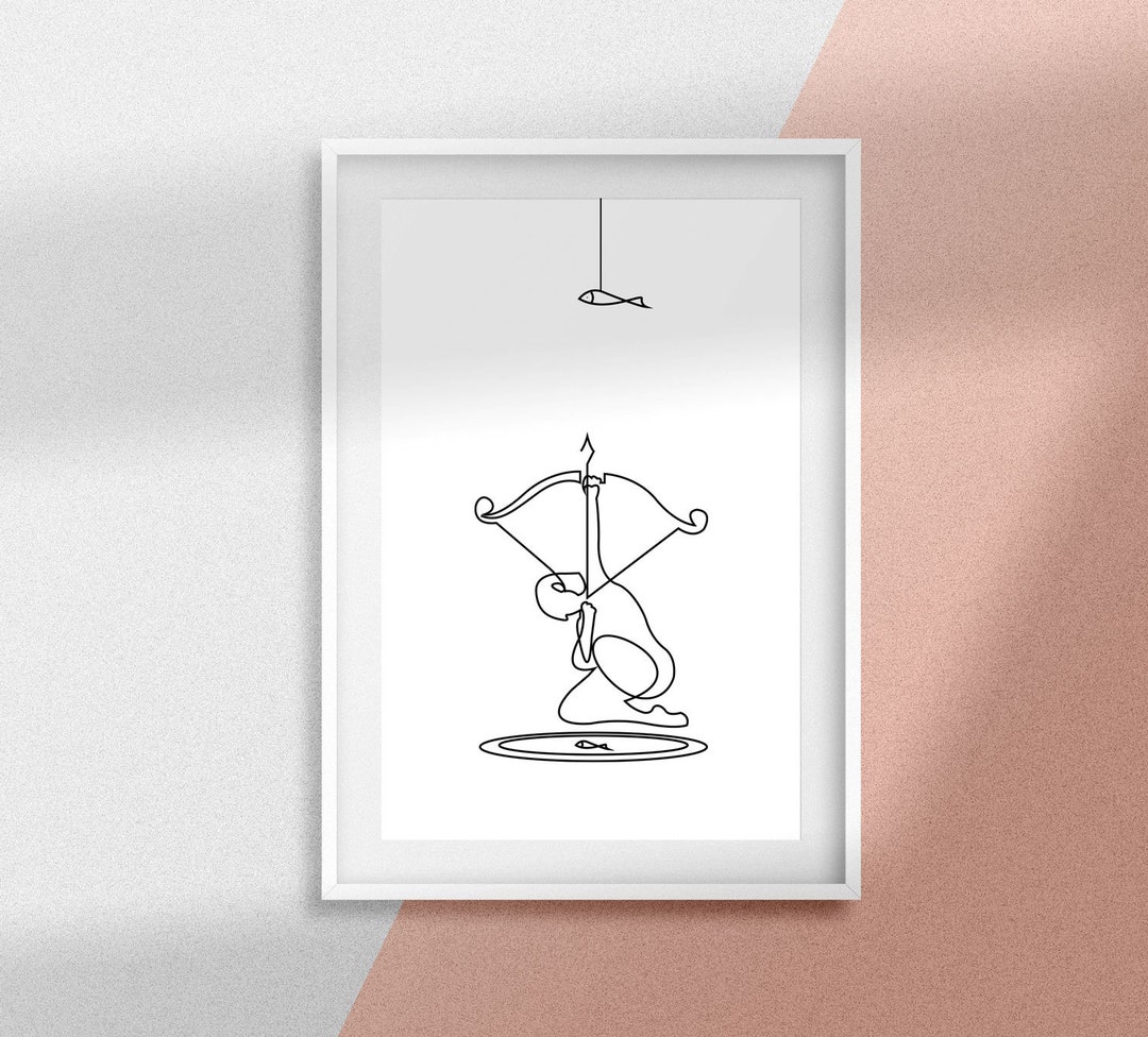 Minimalist Line Art Print of Arjuna Piercing Fish Eye, One Line Wall ...