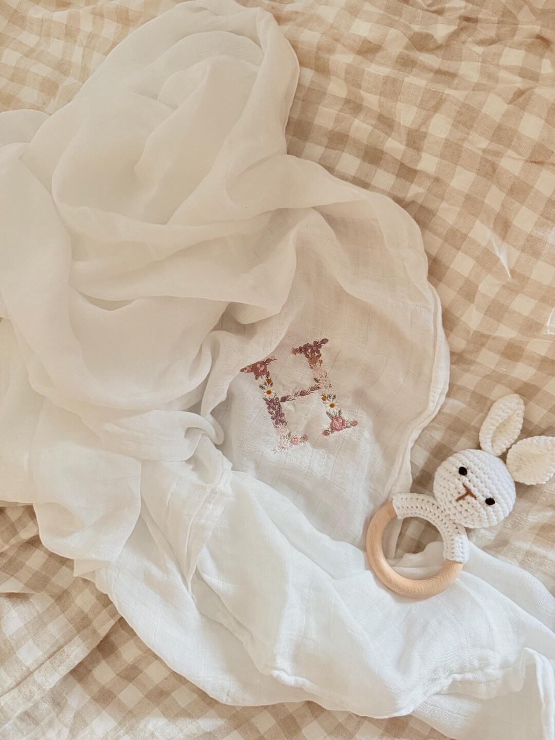 Muslin Baby Blanket, Custom Muslin Baby Wrap, Floral Embroidered Baby ...